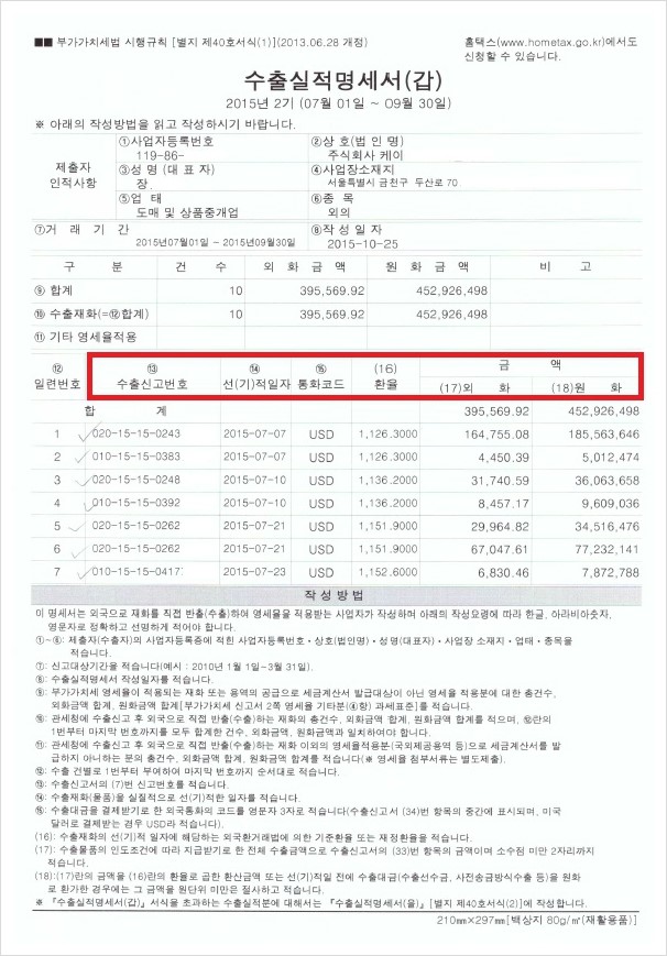 직접수출 영세율 매출에 대한 부가가치세부가세 신고하기수출신고필증수출실적명세서 등 네이버 블로그