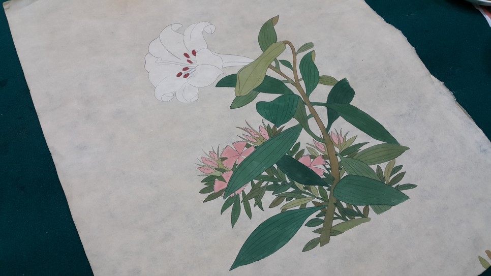부산 민화 추천 신명연 화훼도 백합그리기 채색화배우기 한국화배우기 순지에 채색 부산취미미술 화명동